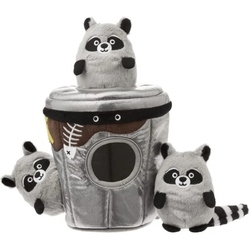 Frisco Trash Can & Raccoons Hide & Seek Puzzle Plush Squeaky Dog Toy ...